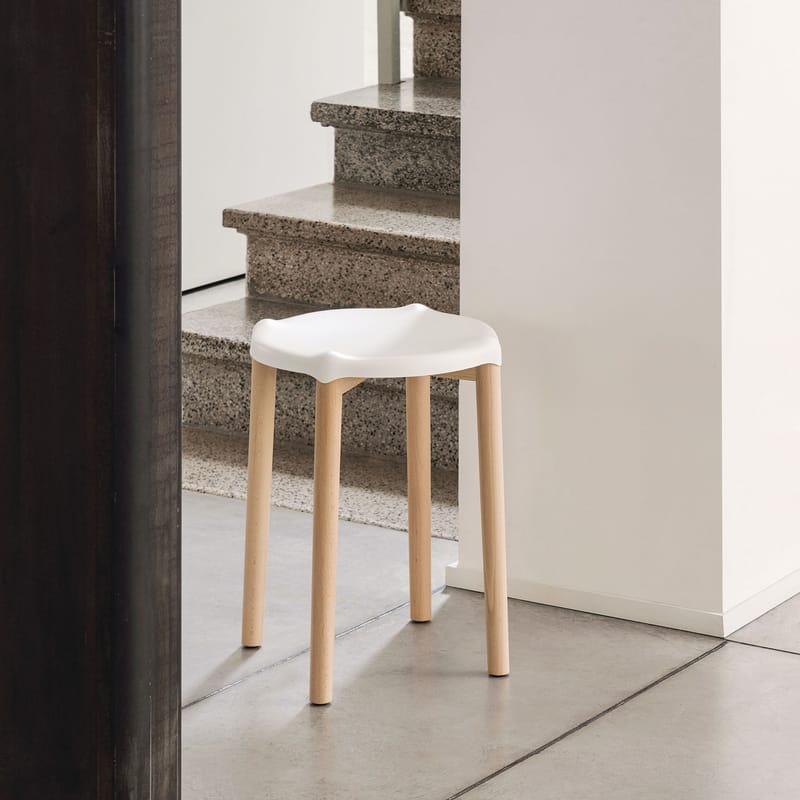 Alessi Poêle Collection Stool - white natural beechwood | Made In Design UK