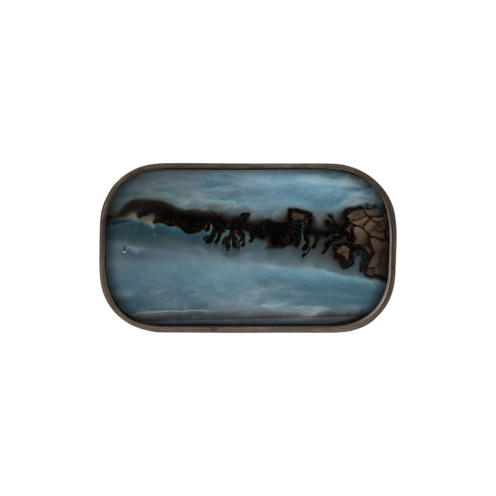 Tablett Organic Ethnicraft / 42 x 24 cm - handbemalt - Blau - Glas ...