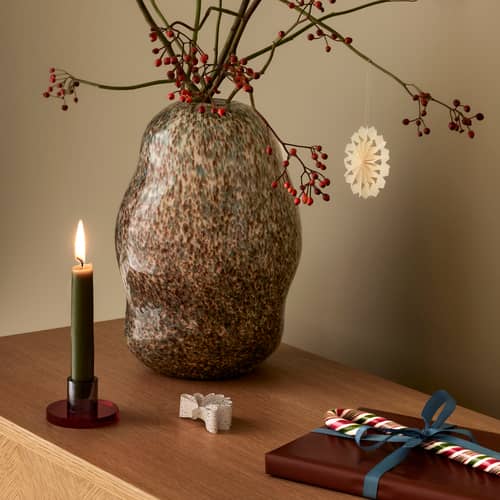 Candle stick Astra Small HÜBSCH - Red - Glass | Made In Design