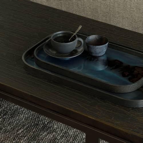 Tablett Organic Ethnicraft / 42 x 24 cm - handbemalt - Blau - Glas ...