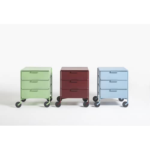 Caisson à roulettes Mobil Kartell / 3 tiroirs - Version mate - Bleu ...
