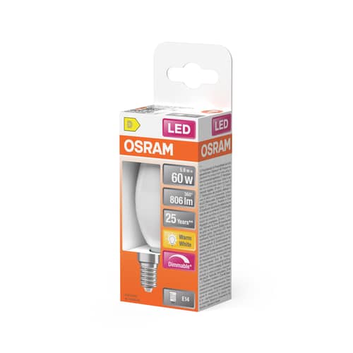 LED E14 dimmable bulb Flamme B35 Osram Frosted / 5.9W (= 60W) - Warm ...