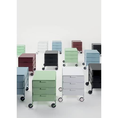 Caisson à roulettes Mobil Kartell / 3 tiroirs - Version mate - Bleu ...