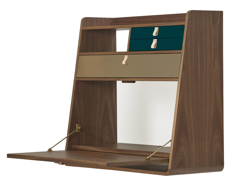 Hartô Gaston Wall writing desk - petrol blue brass natural walnut ...