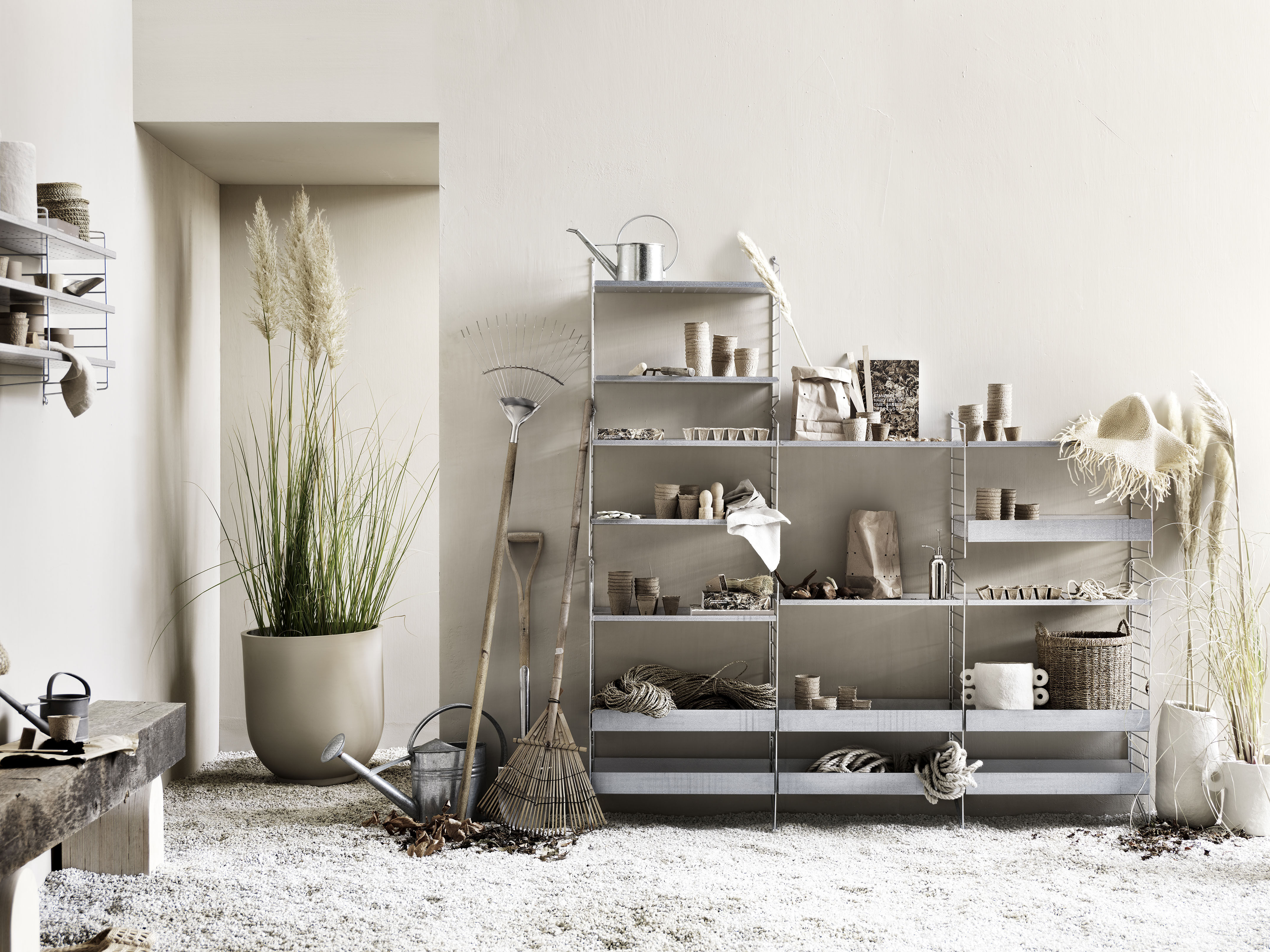 String Outdoor Shelf grey silver metal Perforated galvanised steel LOW edge 58 x D 30 cm String Furniture